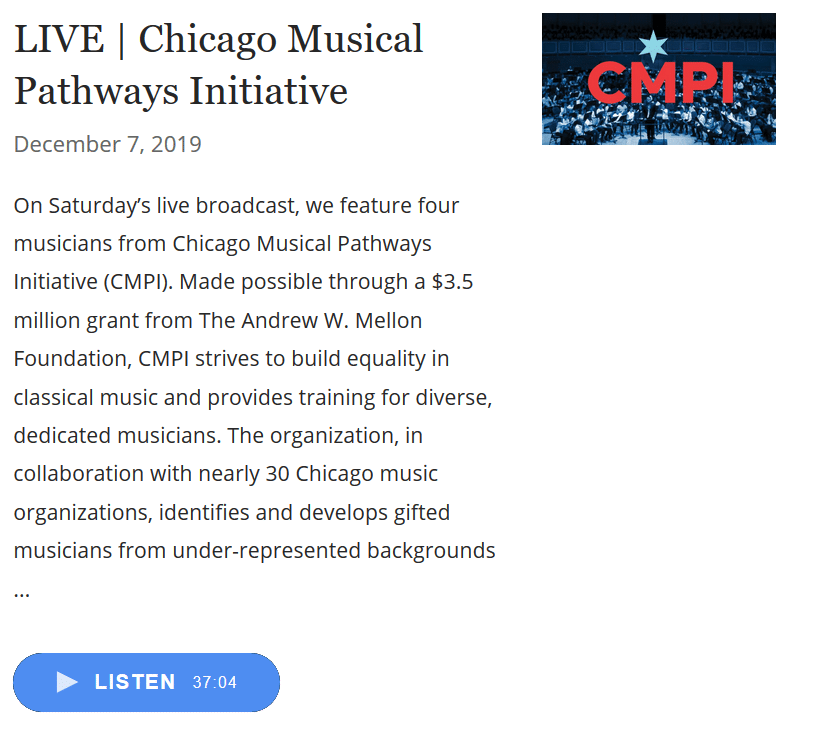 Chicago Musical Pathways Initiative fellows featured on WFMT’s ...